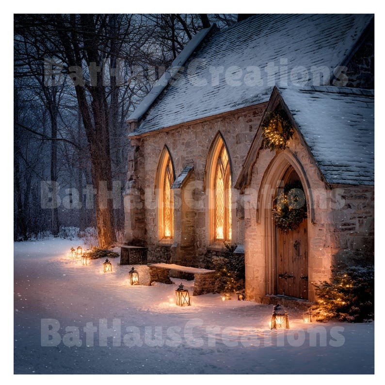 Winter Scenes, Cozy Cottages & Churches Illustrations, Snowy Storybook ...