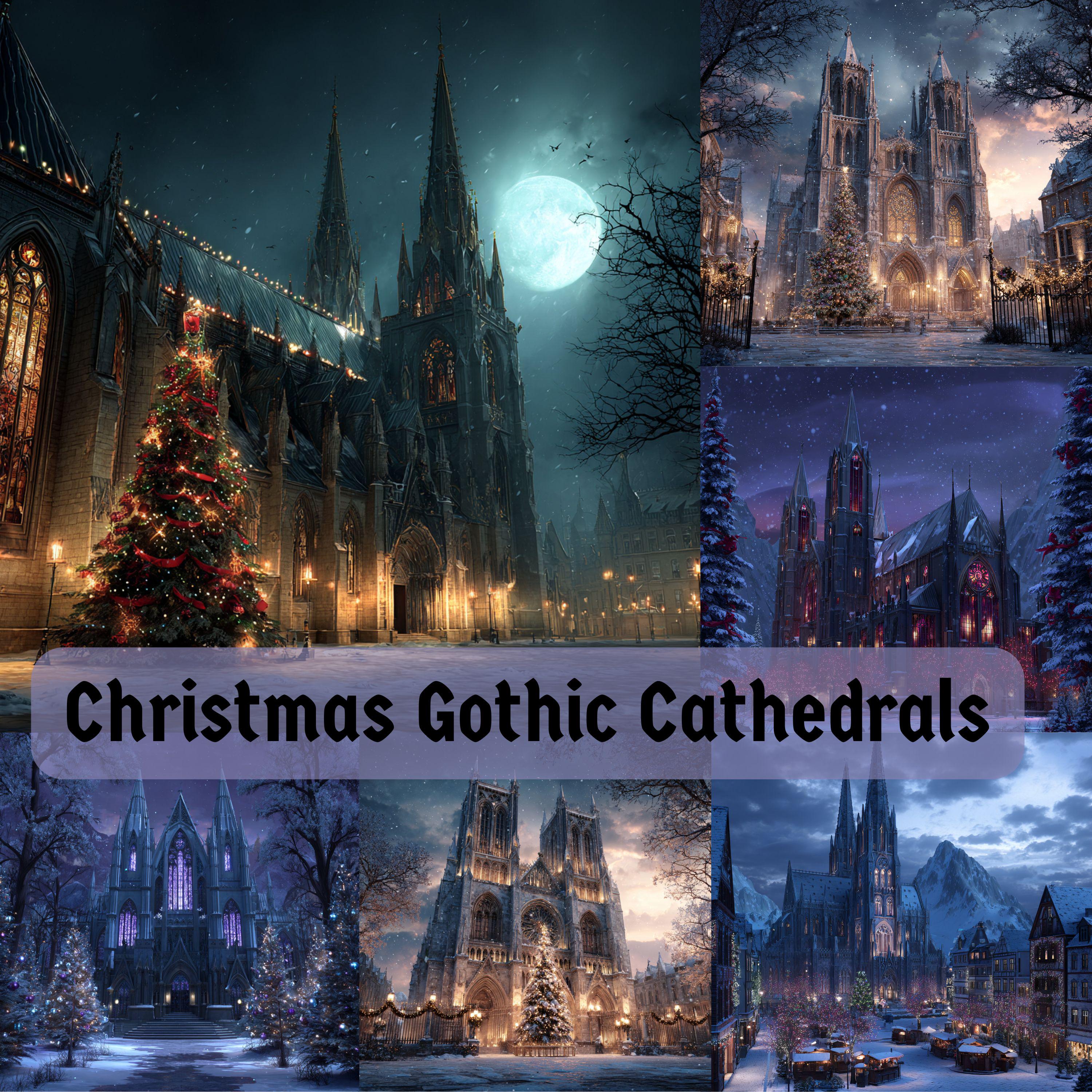Gothic Christmas Cathedral Scenes, Holiday Winter Church Jpegs, Dark ...