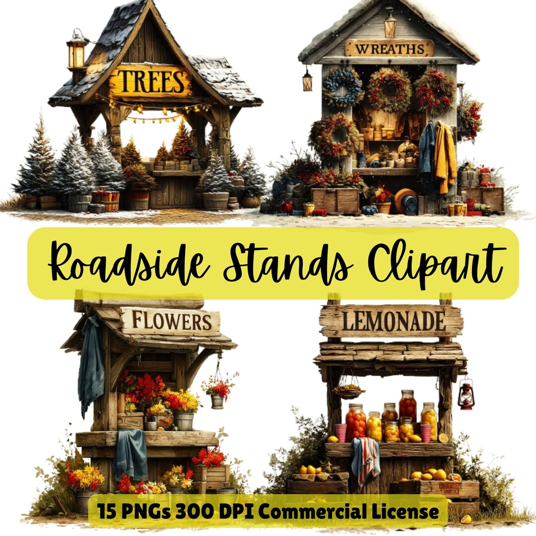 Roadside Farm Stand Clipart Bundle, Cozy Market Stalls PNG Set ...