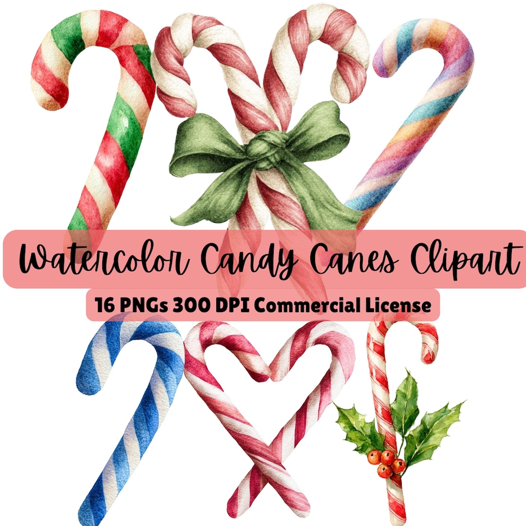 Watercolor Candy Canes Clipart Bundle, Christmas Candy PNG Set ...