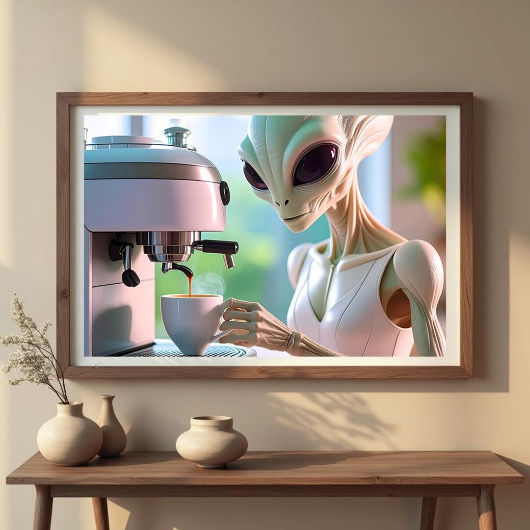Alien Making Coffee – Printable Digital Photo, 300 DPI, 5 Sizes ...