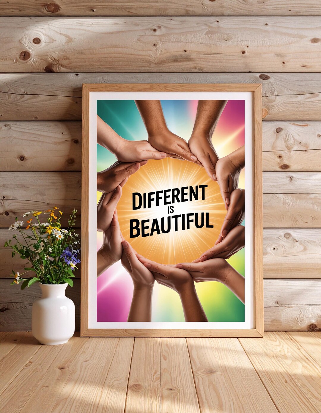 Inclusivity Art Print: Diverse Hands, Golden Light - Motivational ...