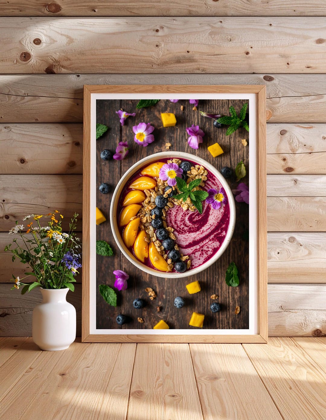 Tropical Acai Bowl Wall Art | Flat-lay Fruit & Smoothie Poster ...