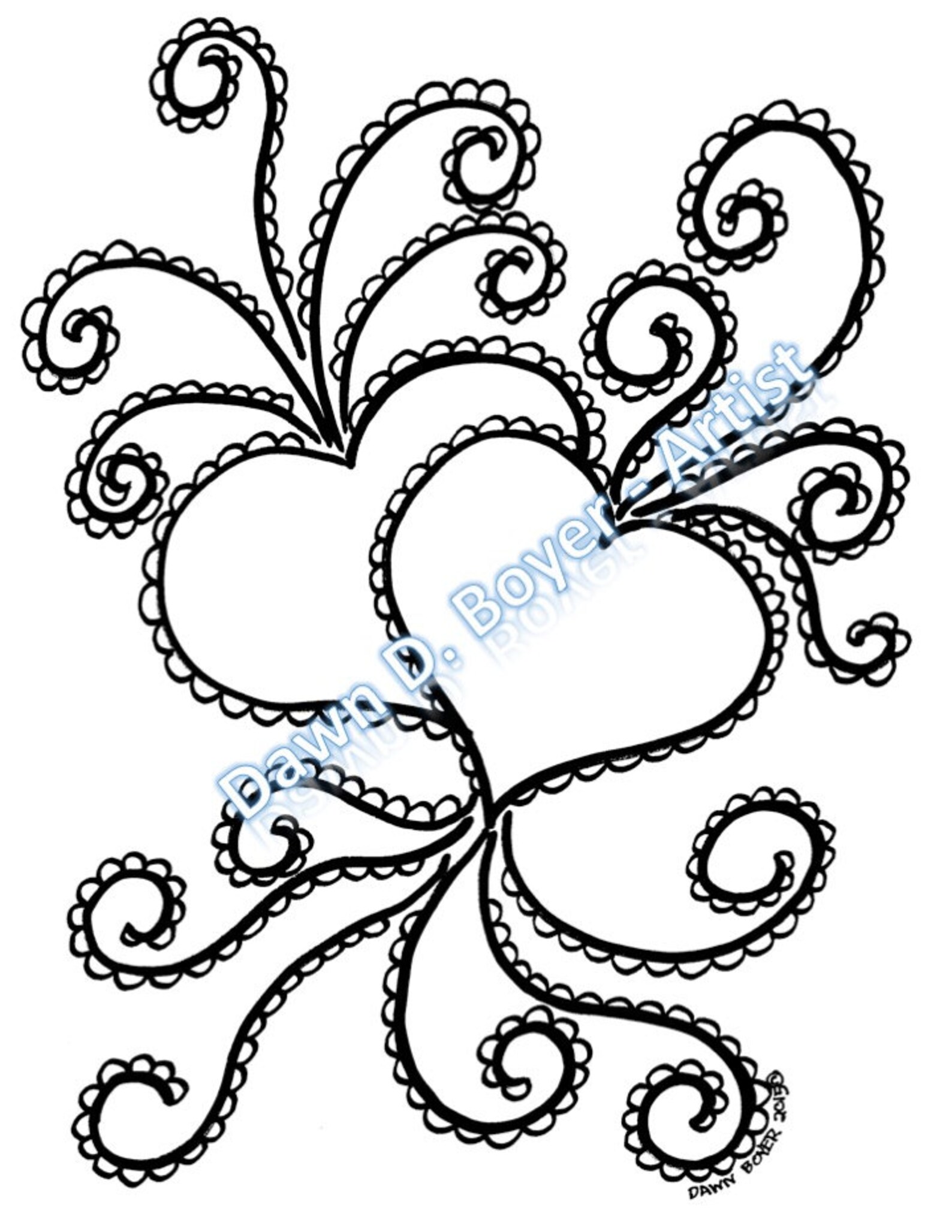 25 Pack of Valentine and Hearts Hand Drawn Illustrations to Color - C3 ...