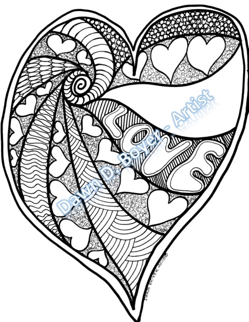 25 Pack of Valentine and Hearts Hand Drawn Illustrations to Color - B2 ...