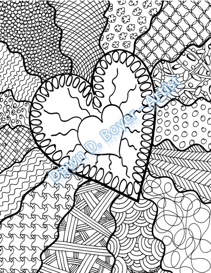 25 Pack of Valentine and Hearts Hand Drawn Illustrations to Color - A1 ...