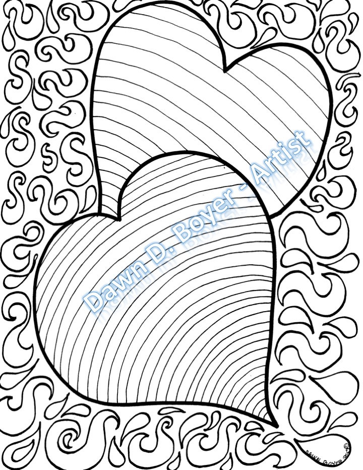 25 Pack of Valentine and Hearts Hand Drawn Illustrations to Color - D4 ...