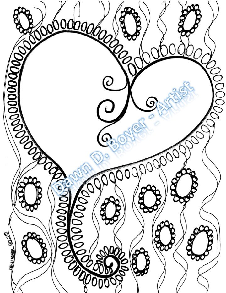 25 Pack of Valentine and Hearts Hand Drawn Illustrations to Color - A1 ...