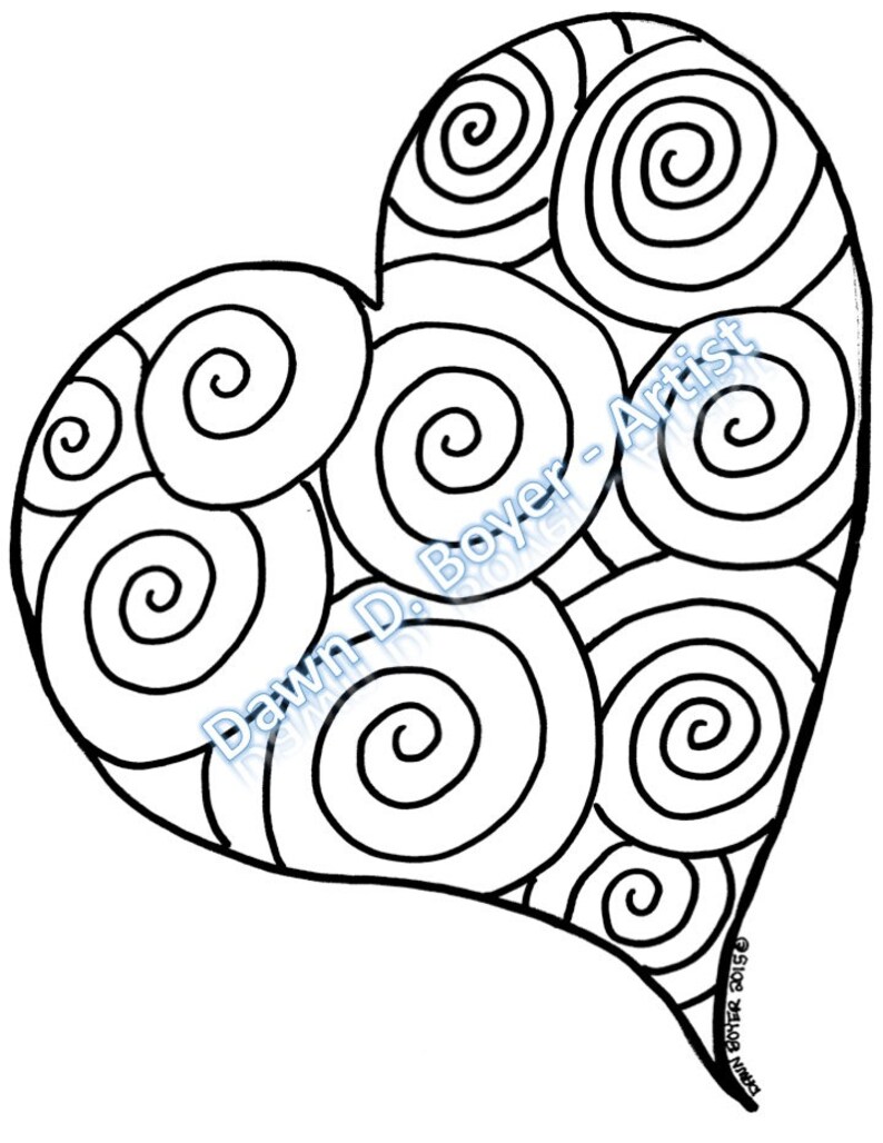 25 Pack of Valentine and Hearts Hand Drawn Illustrations to Color - A1 ...