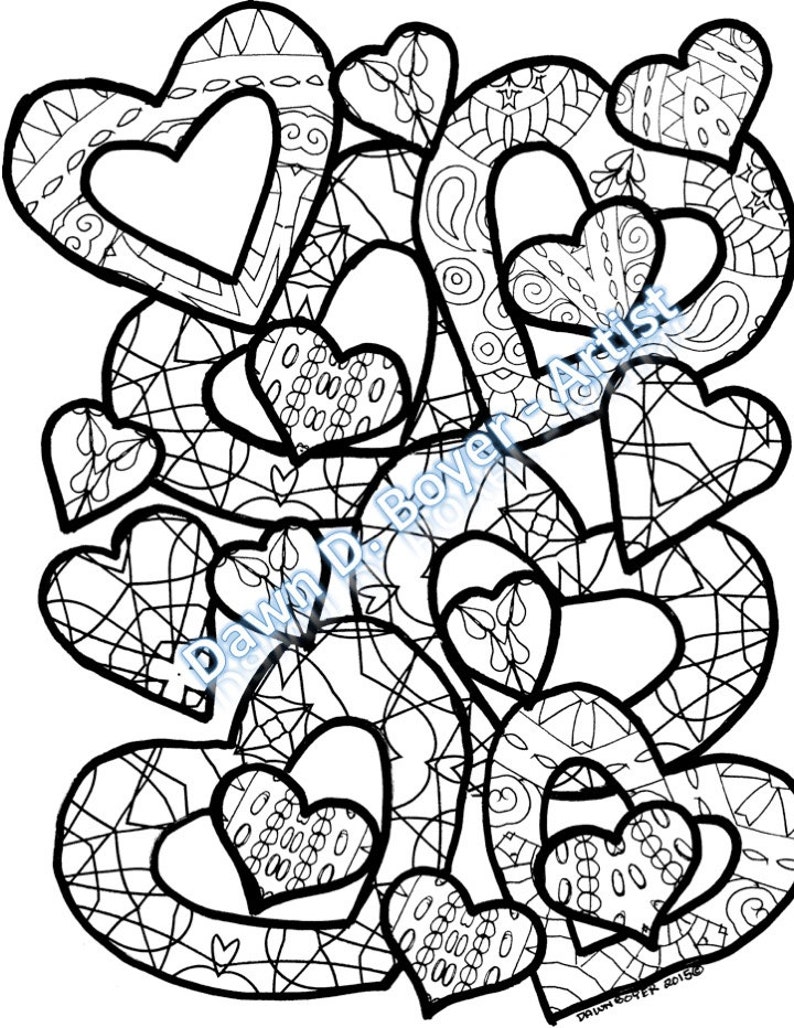 25 Pack of Valentine and Hearts Hand Drawn Illustrations to Color - B2 ...