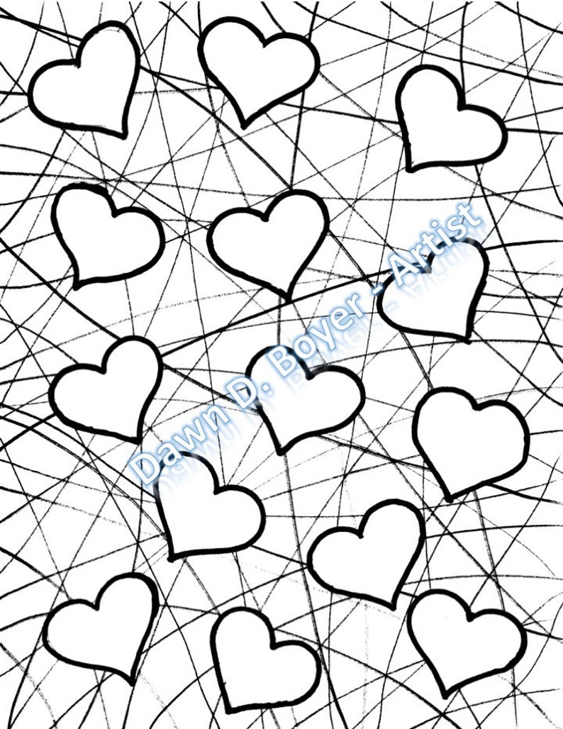25 Pack of Valentine and Hearts Hand Drawn Illustrations to Color - D4 ...