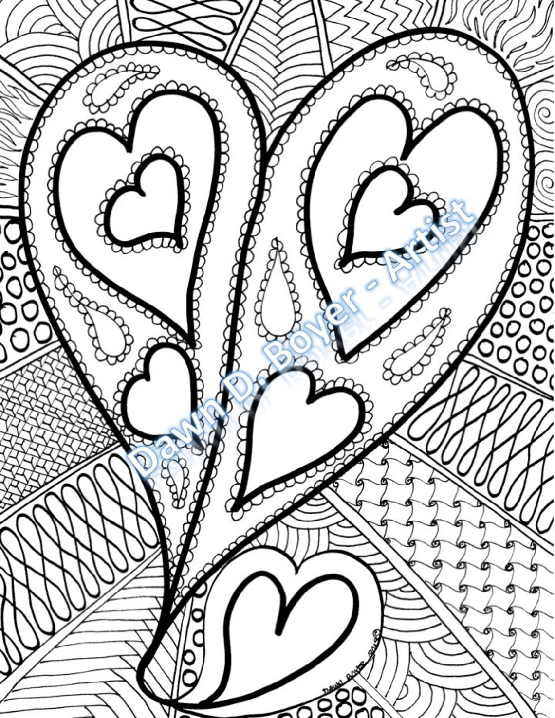 25 Pack of Valentine and Hearts Hand Drawn Illustrations to Color - D4 ...