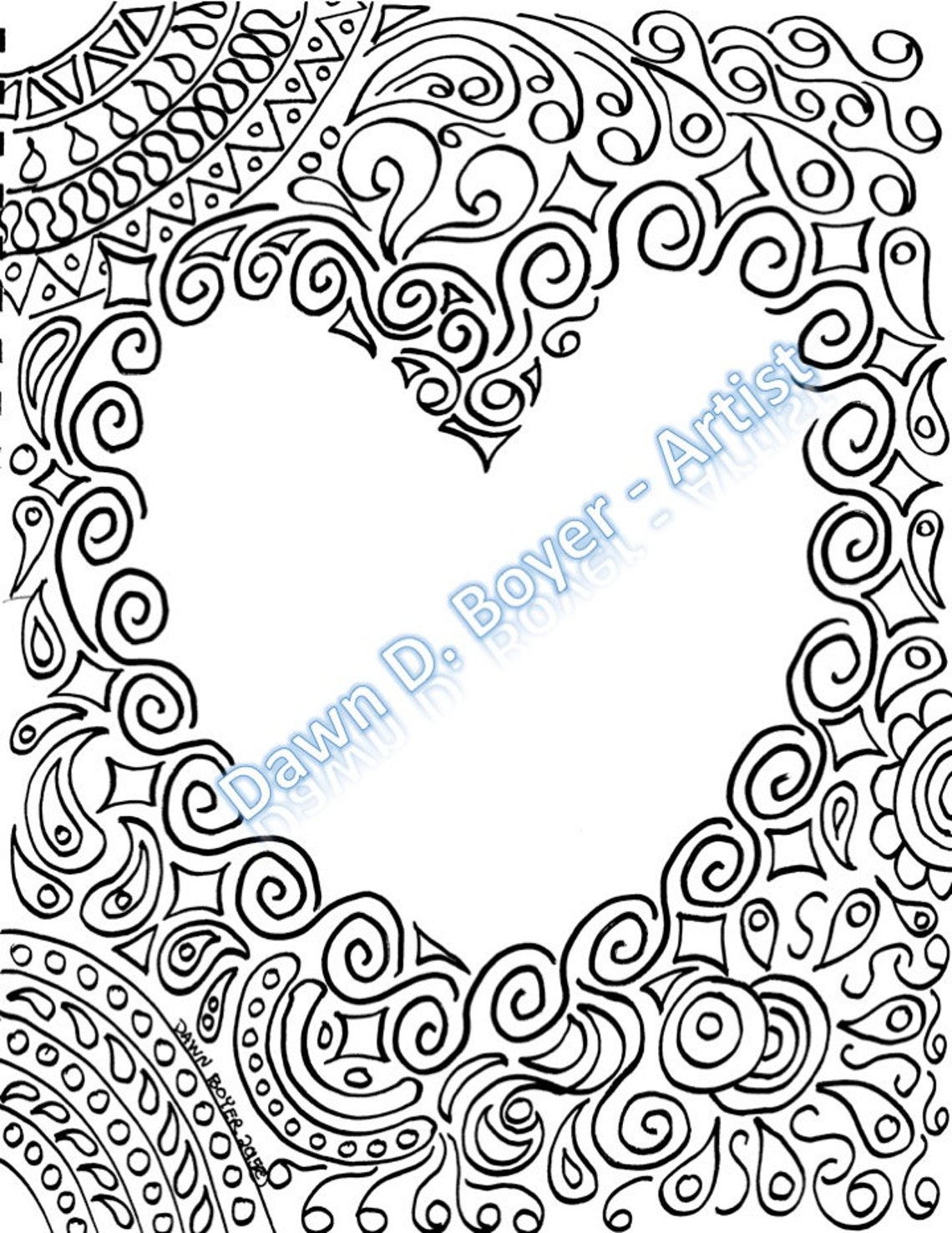 25 Pack of Valentine and Hearts Hand Drawn Illustrations to Color - A1 ...