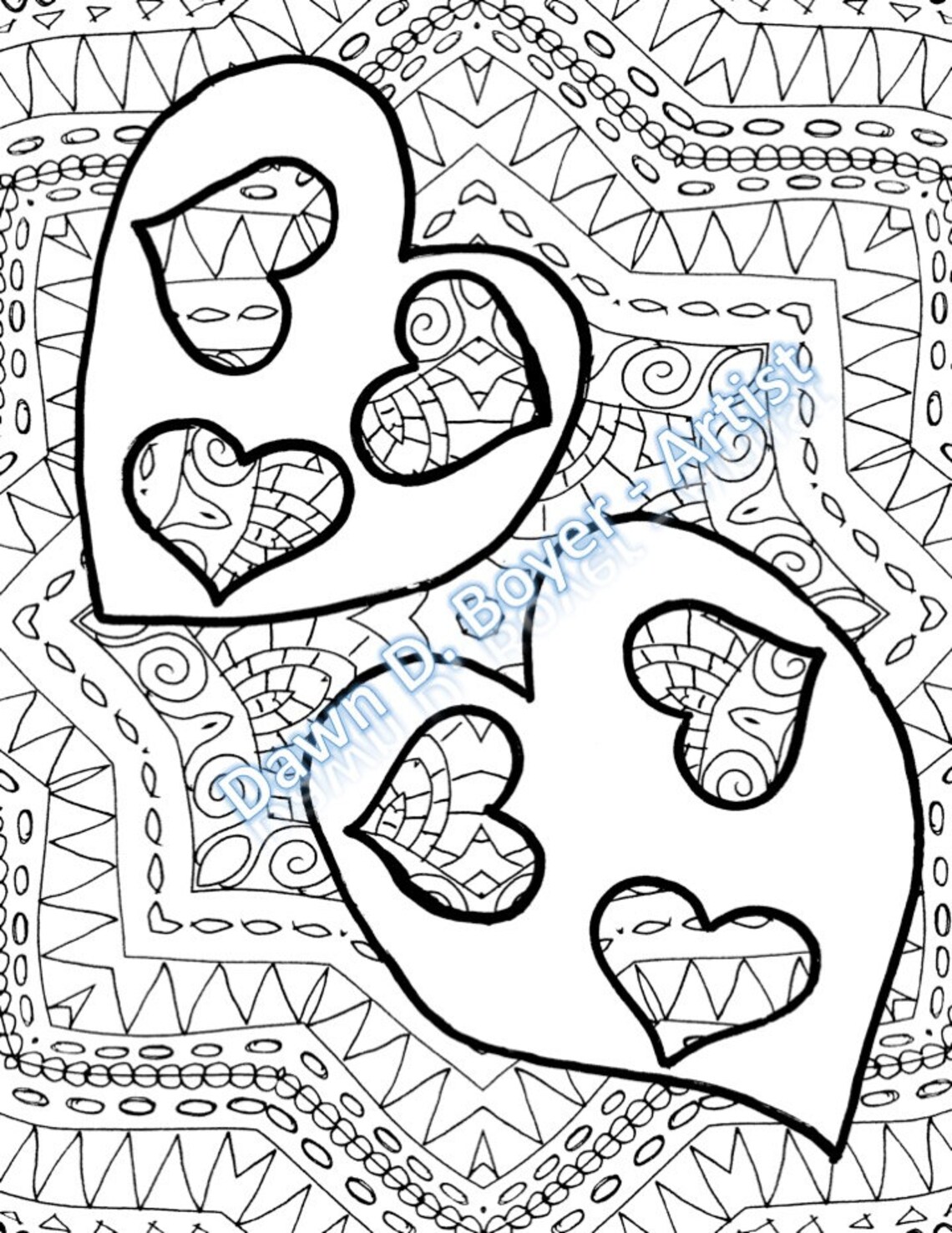 25 Pack of Valentine and Hearts Hand Drawn Illustrations to Color - D4 ...