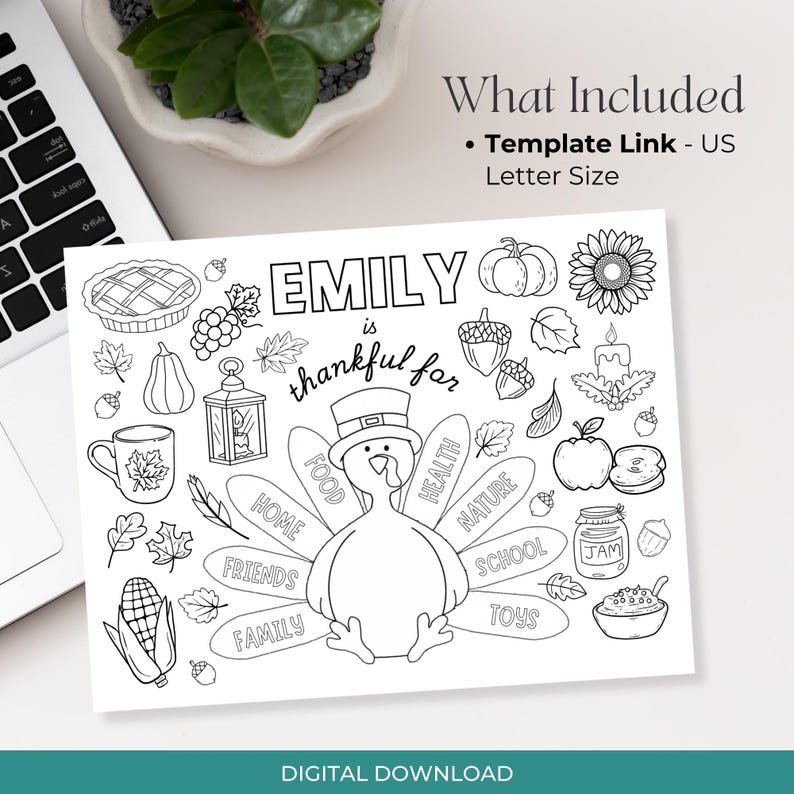 Editable Thanksgiving Kids Placemat Printable – Coloring Activity for ...