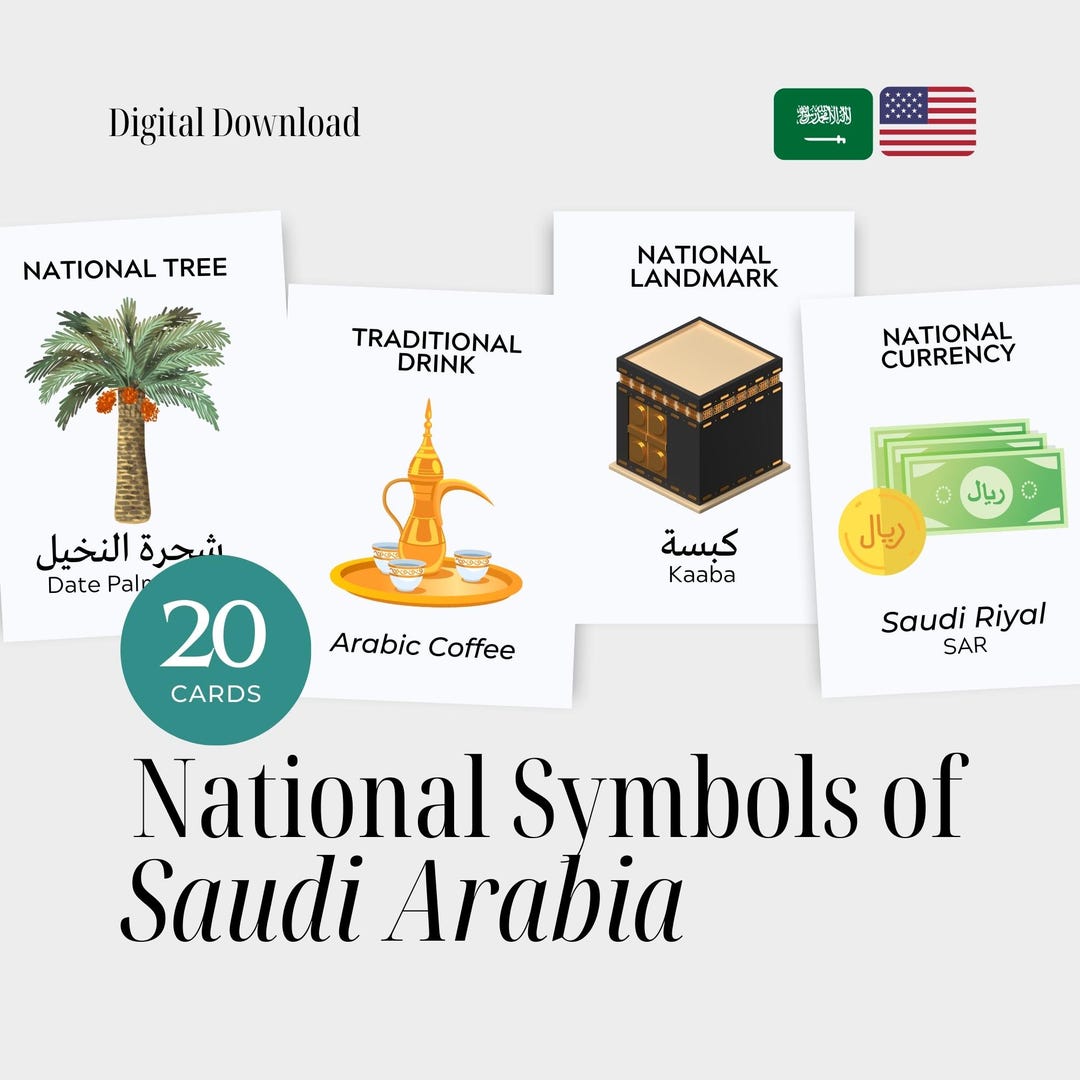 Saudi Arabia National Symbols Flashcards – 20 Printable Cards | Digital ...