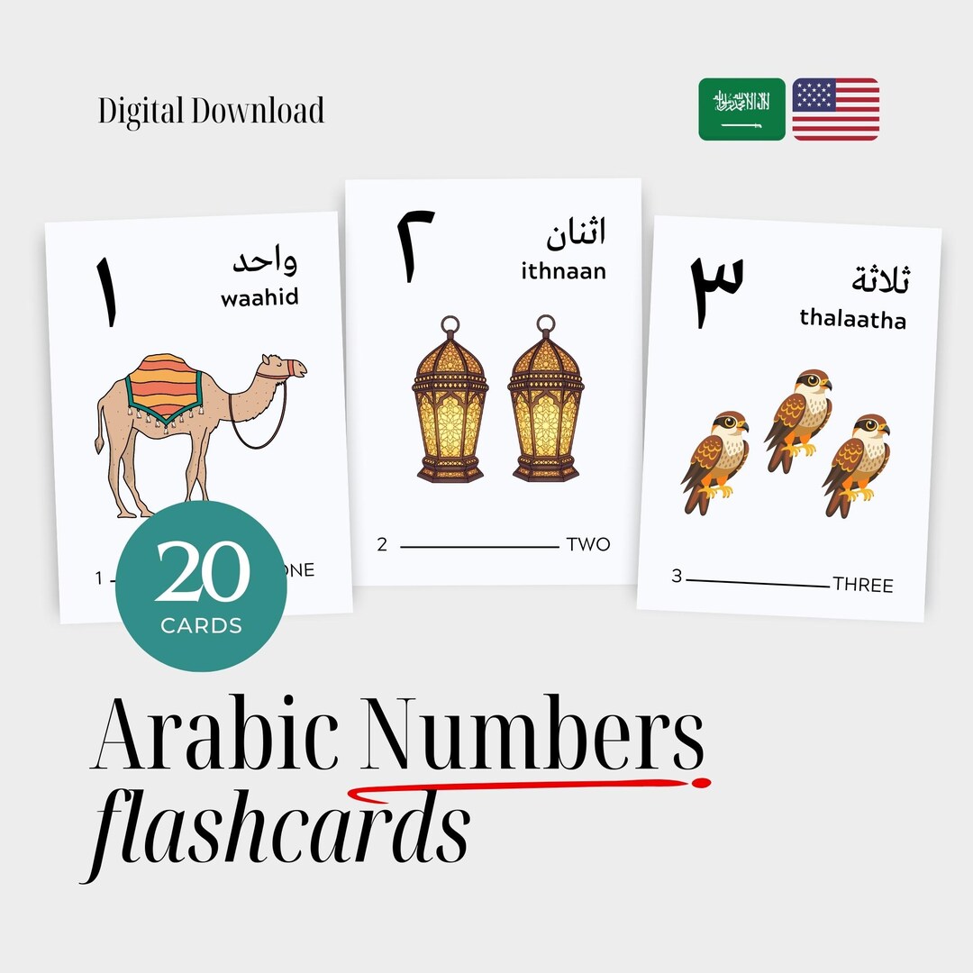 Arabic Numbers 1-20 Flashcards With English Translations – Bilingual ...