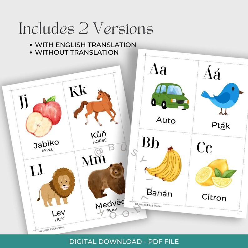 Czech Alphabet Flashcards With English Translations – Bilingual Vocabulary Cards for Kids ...