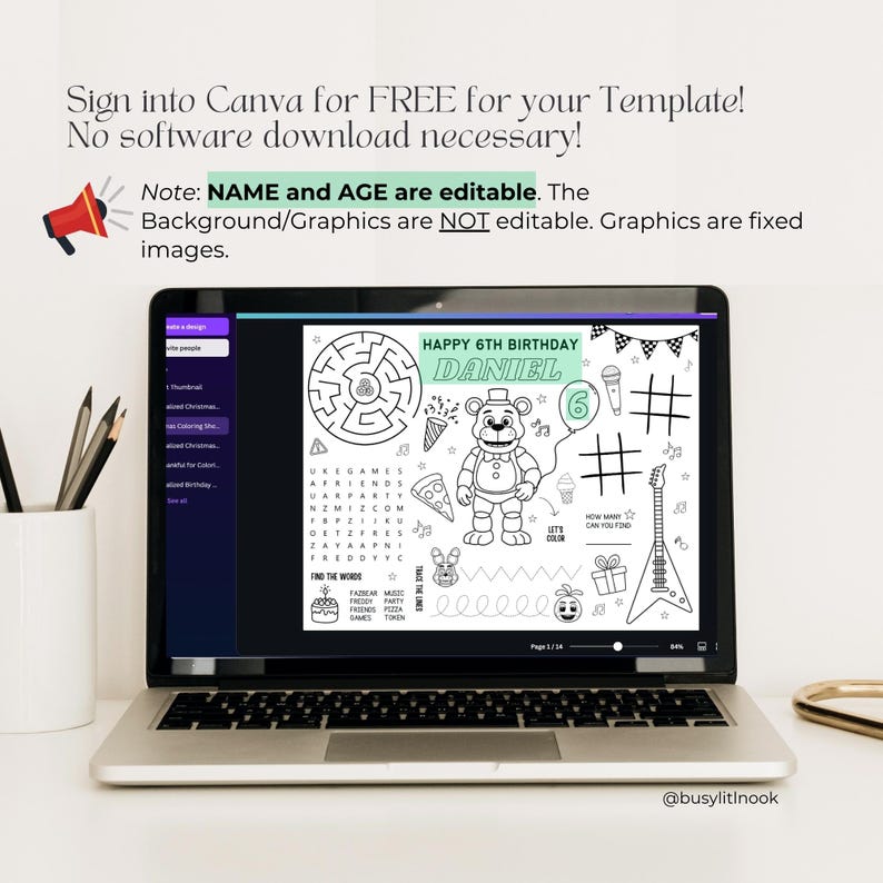 Editable Five Nights Freddy Birthday Activity Placemat for Kids ...