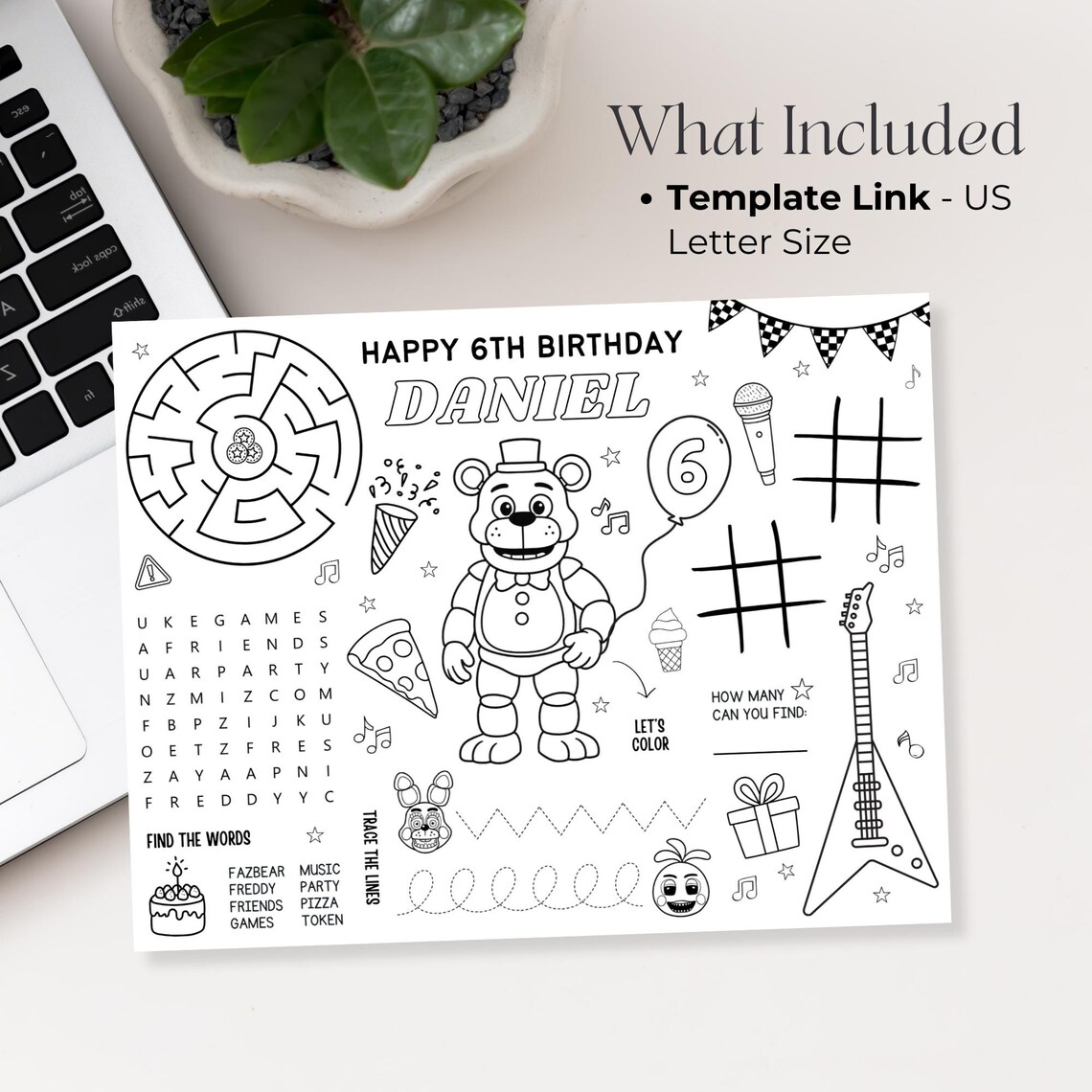 Editable Five Nights Freddy Birthday Activity Placemat for Kids ...