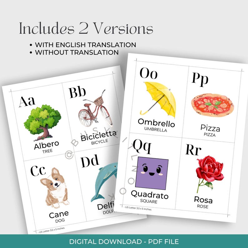 Italian Alphabet Flashcards With English Translations – Bilingual ...