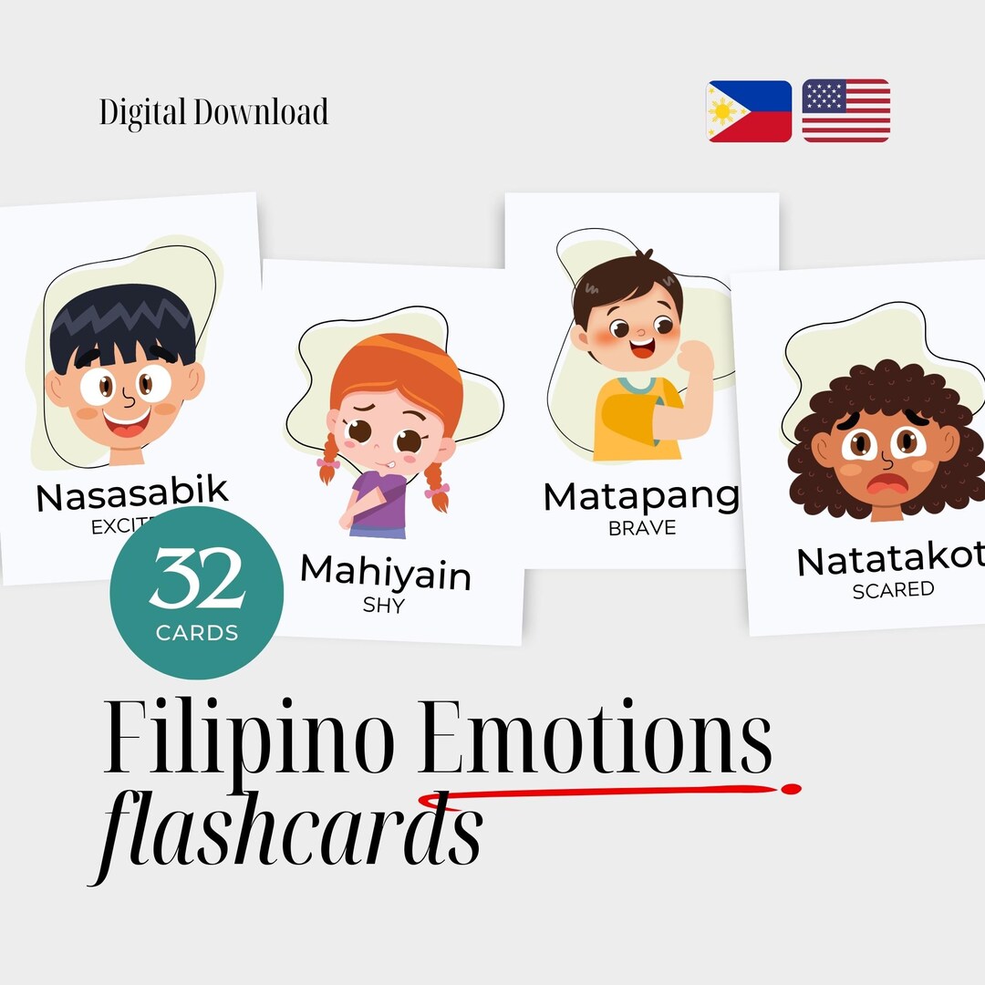 Filipino Emotions Flashcards With English Translation - 32 Feelings ...