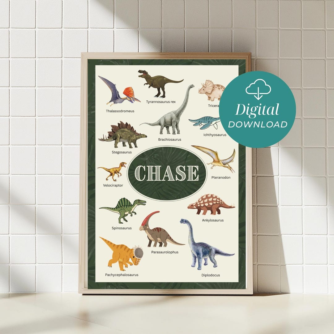 Personalized Dinosaur Wall Art Printable | Custom Name Dino Poster ...