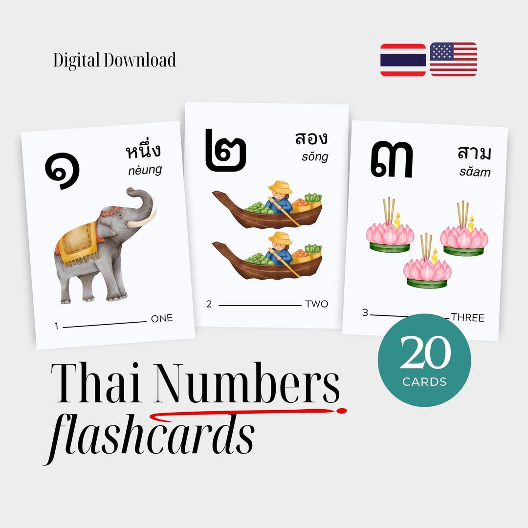 Thai Numbers 1-20 Flashcards With English Translations – Bilingual ...
