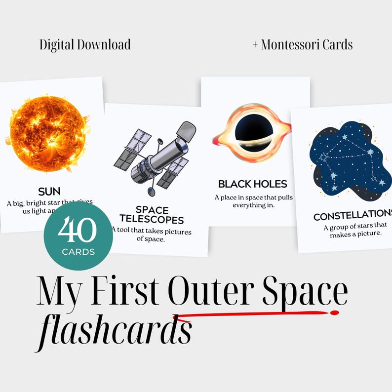 Outer Space Flashcards for Kids - 40 Space Cards Printable - Solar ...