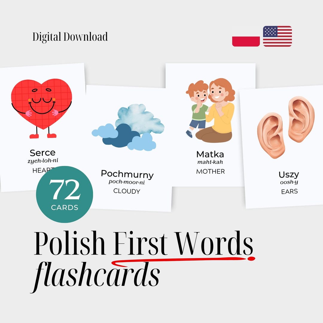 Polish First Words Flashcards With English Translations – 72 Bilingual ...