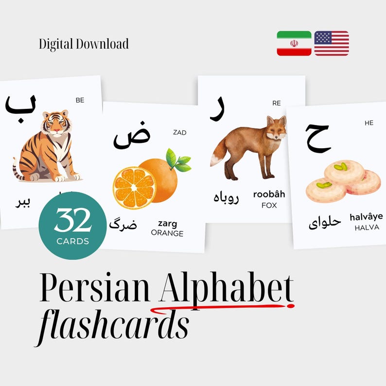 Persian Alphabet Flashcards With English Translations – Bilingual ...