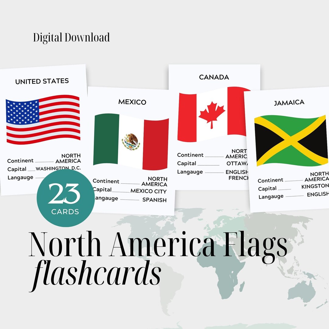 North America Flashcards for Kids – 23 Printable Geography Cards ...