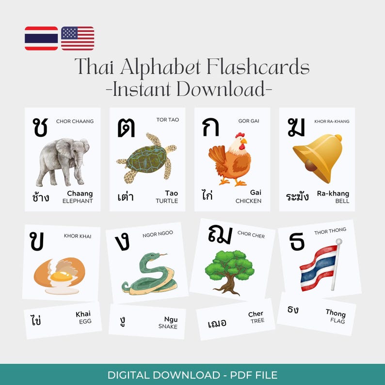 Thai Alphabet Flashcards With English Translations – Bilingual ...