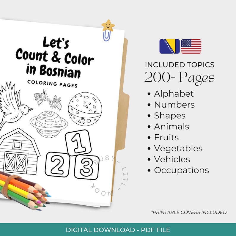 Bosnian Coloring Pages Bundle | 200+ Bilingual Coloring Book With ...