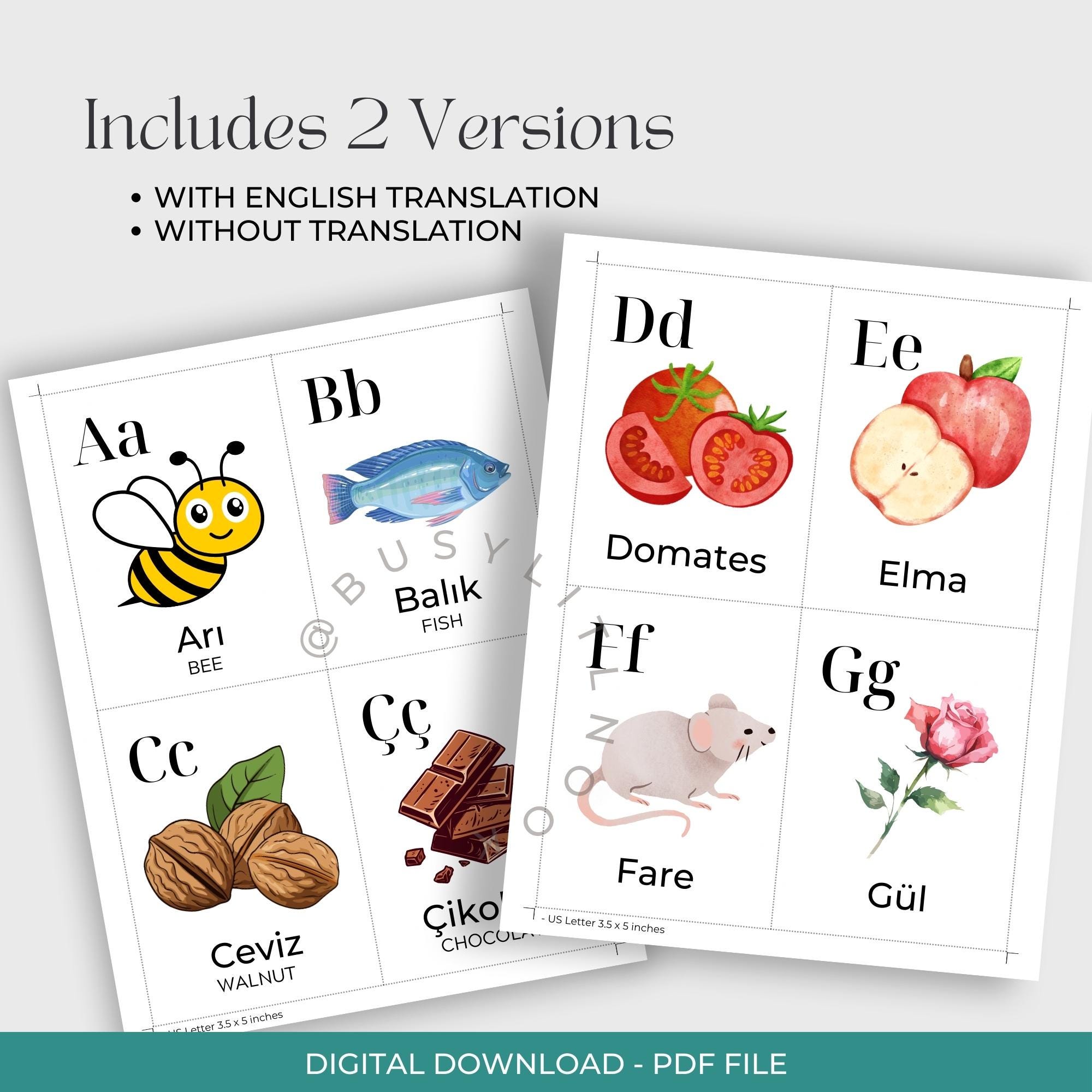 Turkish Alphabet Flashcards With English Translations – Bilingual ...