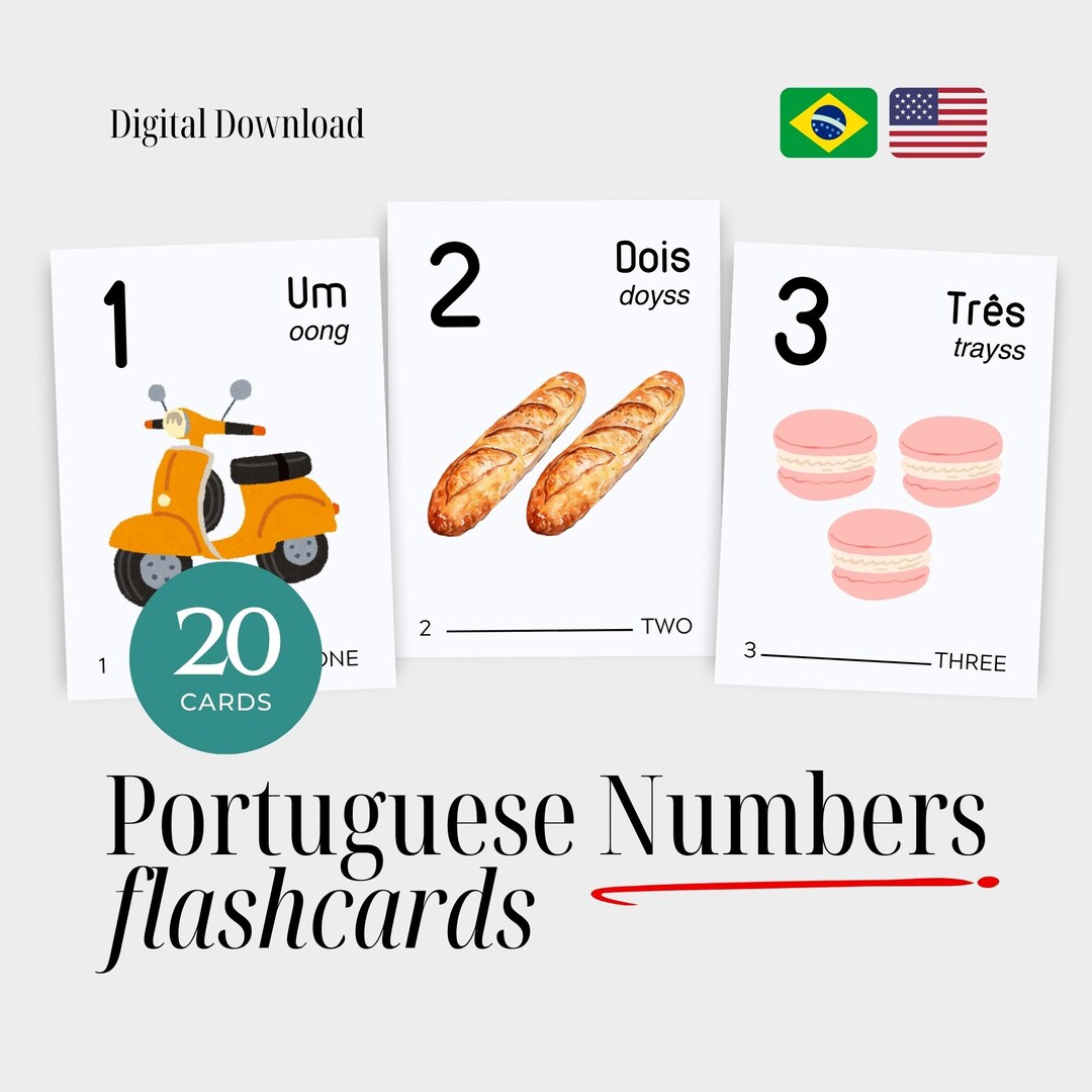 Portuguese Numbers 1-20 Flashcards With English Translations ...