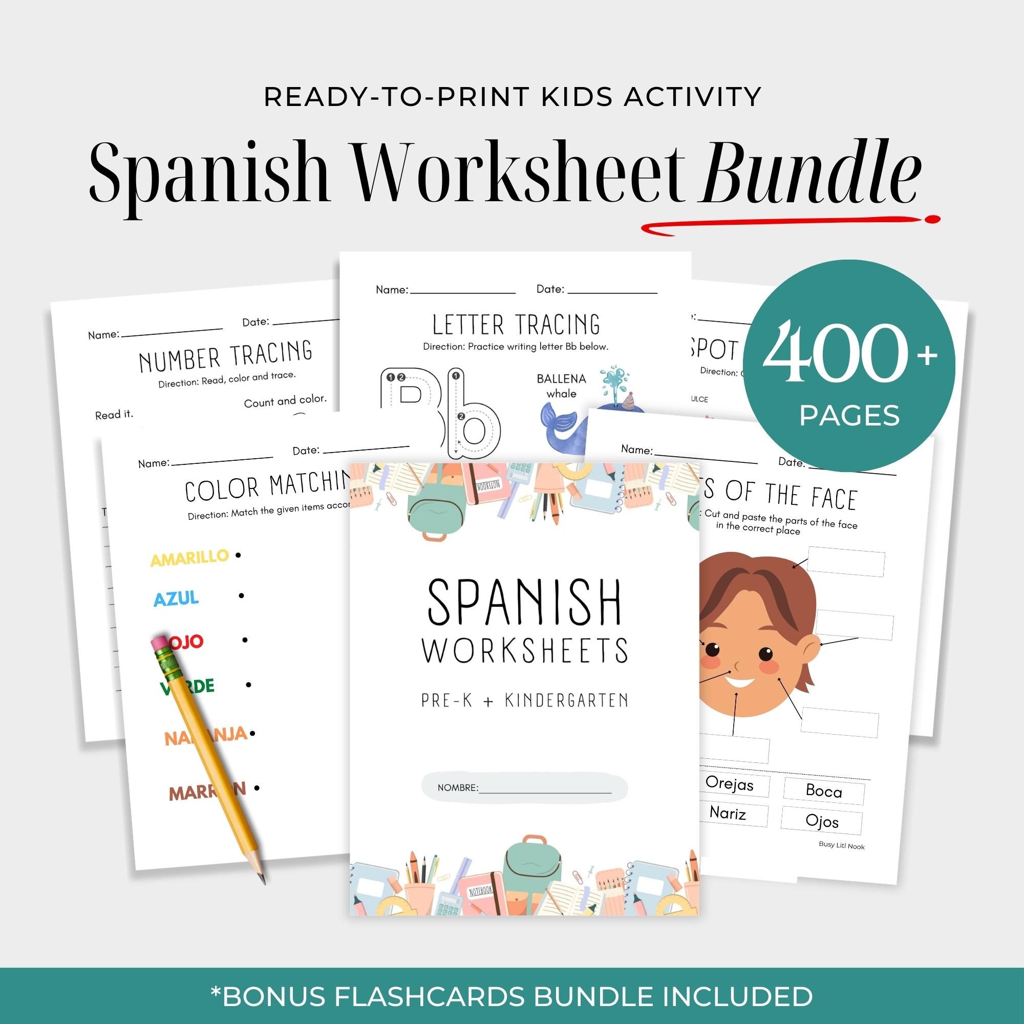 Spanish Worksheet Bundle – 400+ Pages Preschool & Kindergarten ...