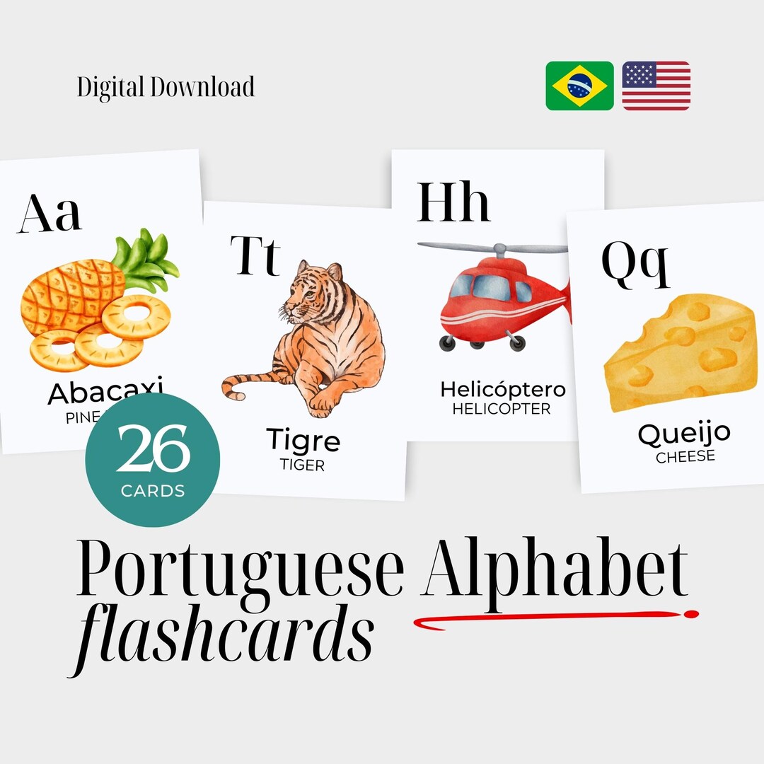 Portuguese Alphabet Flashcards With English Translations – Bilingual ...
