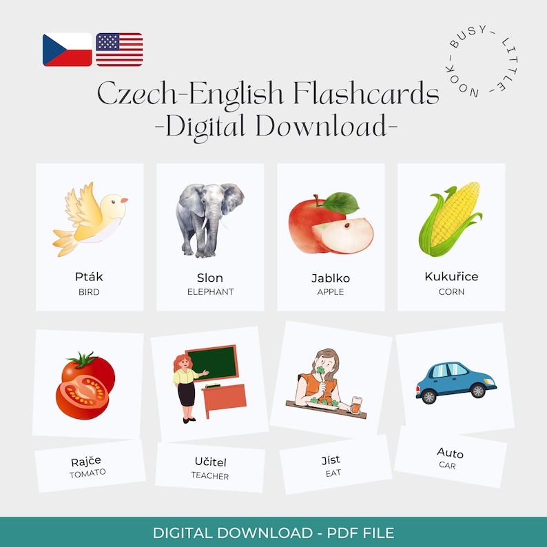 Czech English Flashcard Bundle – 300+ Bilingual Cards With English ...