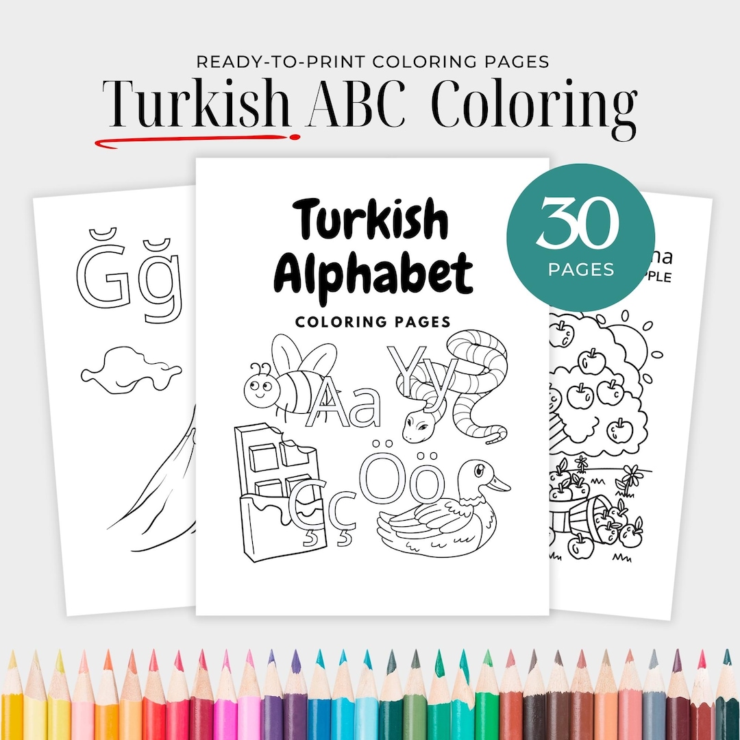 Turkish Alphabet Coloring Pages | 30 Page A-Z Coloring Book With ...