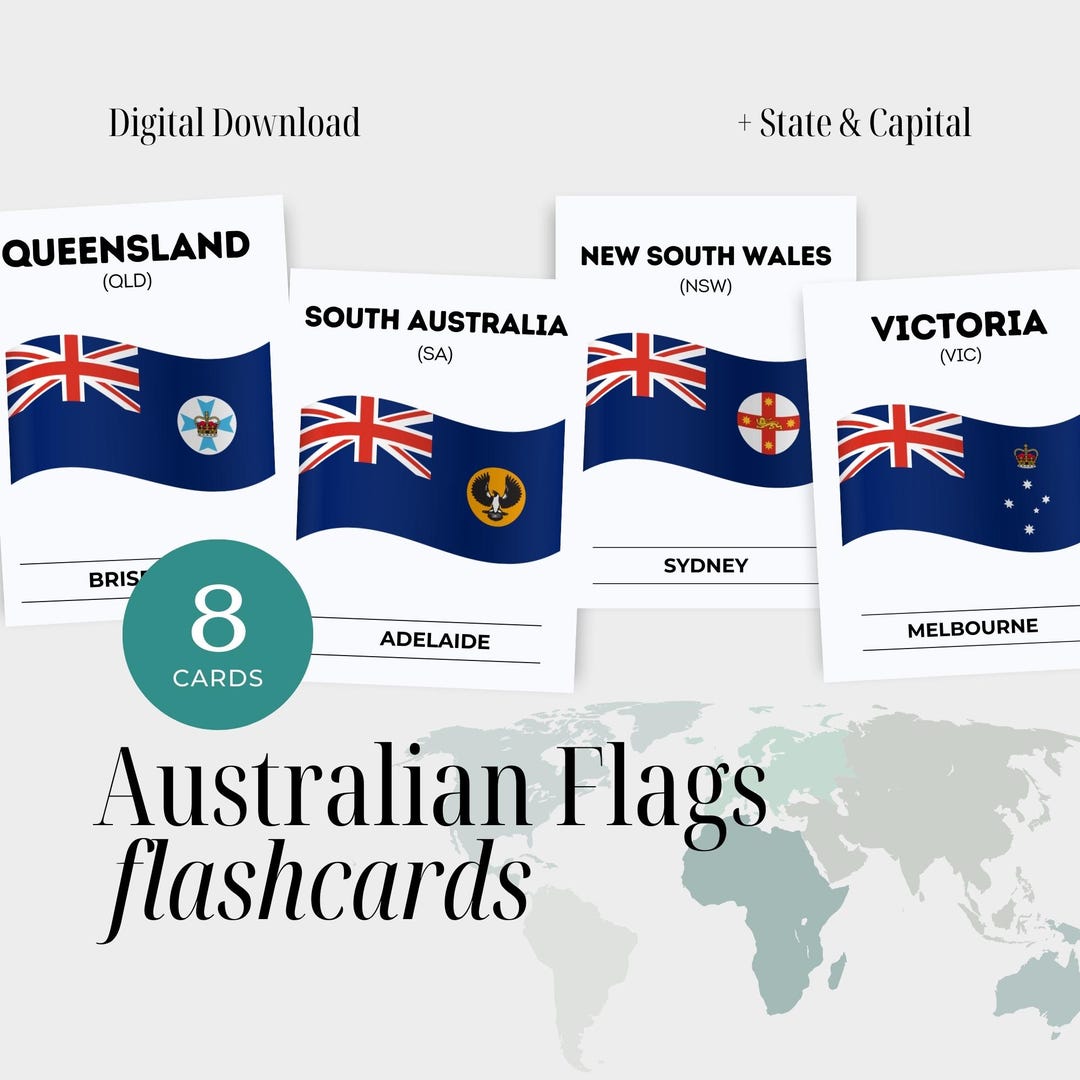 Australia State Flags and Capitals Flashcards – 8 Printable Cards ...