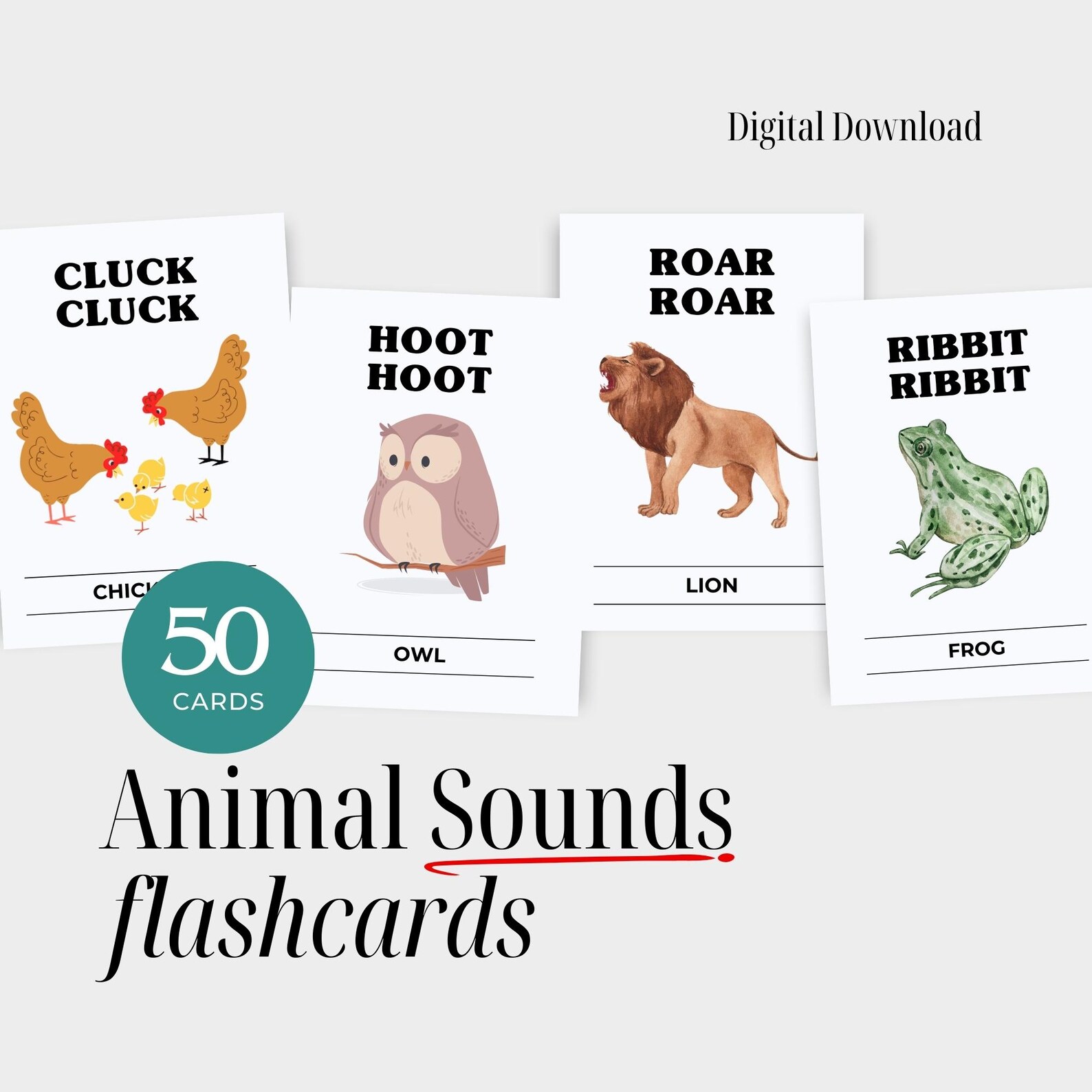 Animal Sounds Flashcards for Kids – 56 Printable Cards | Animal Flash ...
