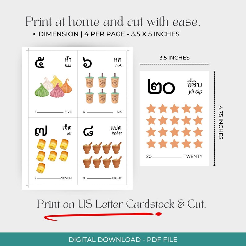 Thai Numbers 1-20 Flashcards With English Translations – Bilingual ...