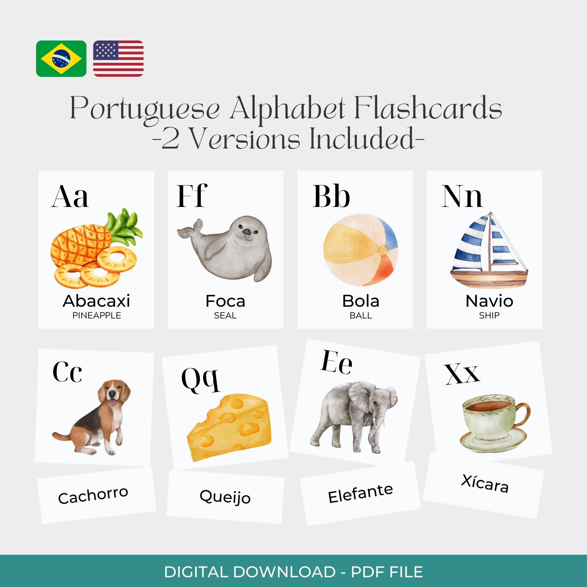Portuguese Alphabet Flashcards With English Translations – Bilingual ...