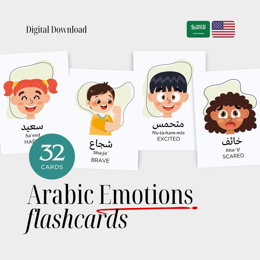 Arabic Emotions Flashcards With English Translation - 32 Feelings Cards ...