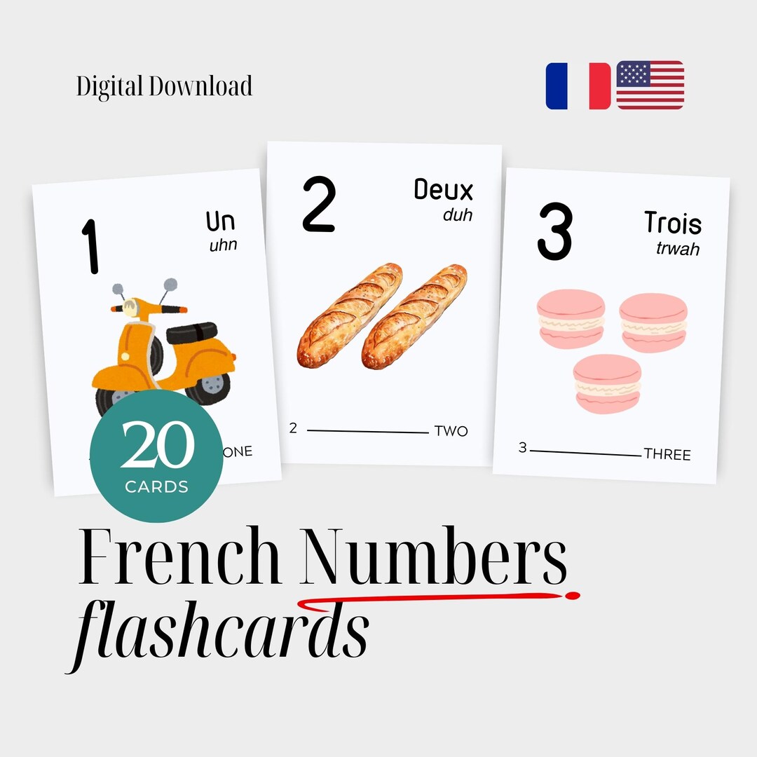 French Numbers 1-20 Flashcards With English Translations – Bilingual ...