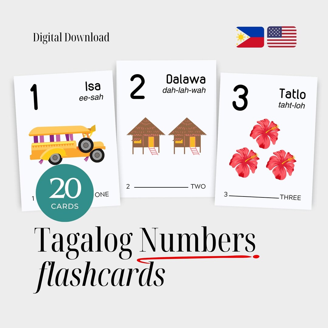 Filipino Numbers 1-20 Flashcards With English Translations – Bilingual ...