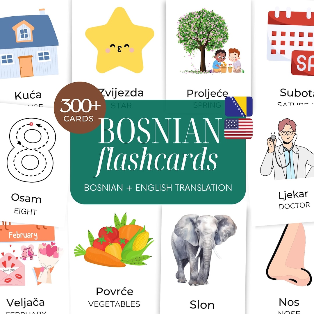 Bosnian English Flashcard Bundle – 300+ Bilingual Cards With English ...