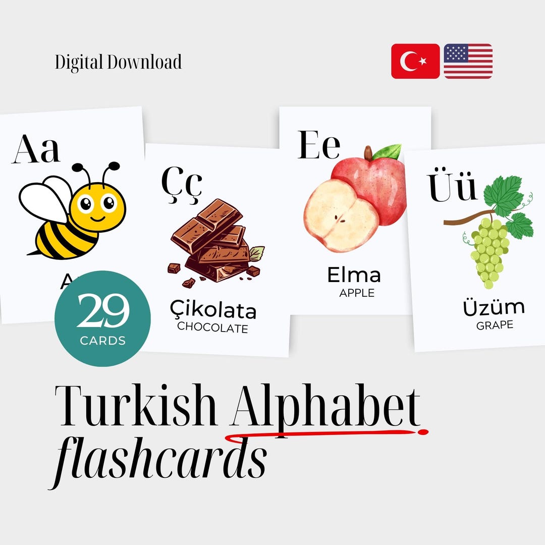 Turkish Alphabet Flashcards With English Translations – Bilingual ...