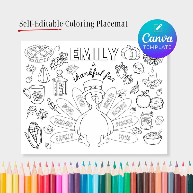 Editable Thanksgiving Kids Placemat Printable – Coloring Activity for ...